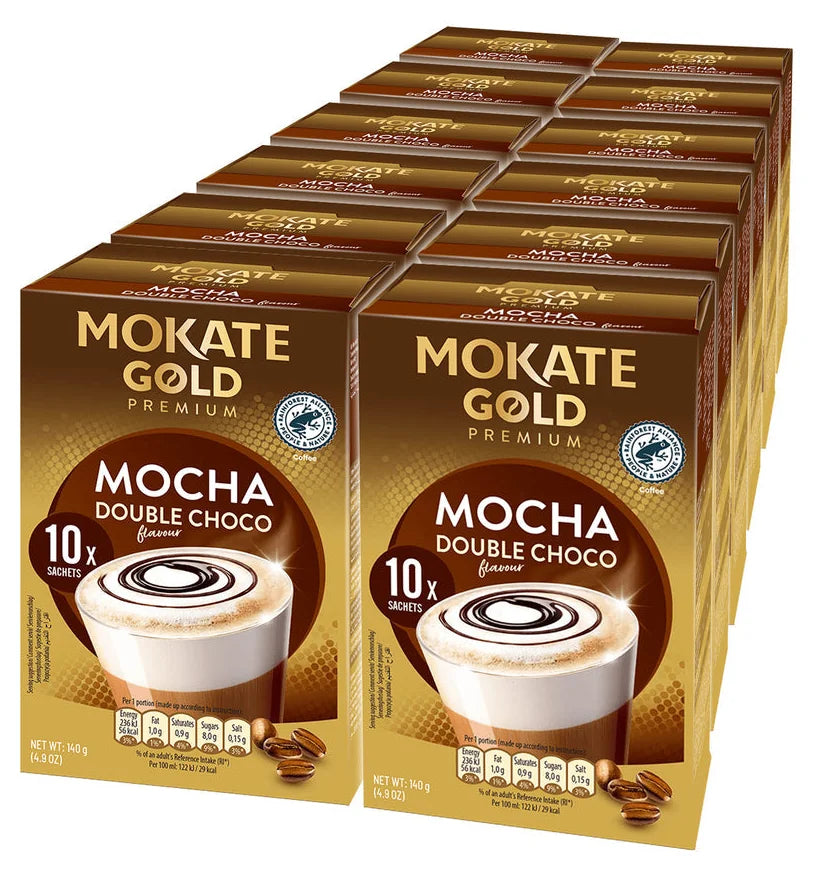 Mokate Gold Premium Double Choco Mocha Sachets 10x14g - Case of 12 | Indulgent Instant Coffee ...